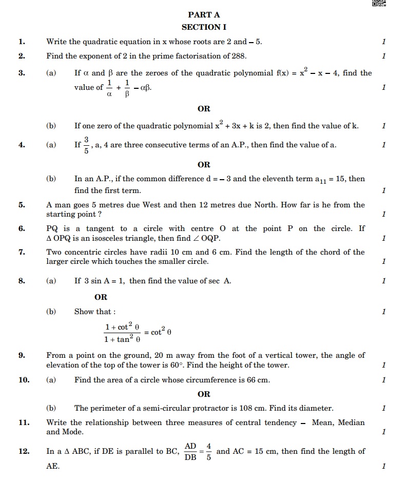  Download CBSE Class 10 Compartment Paper 2021 22 Mathematics Basic